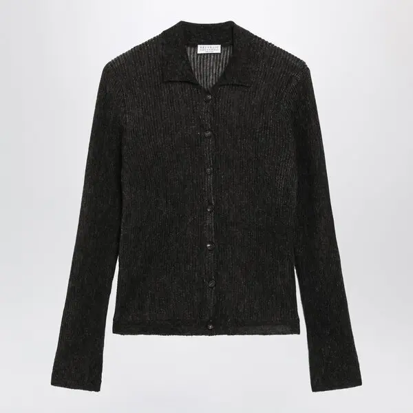 Brunello Cucinelli Sparkling Ribbed Silk Blend Cardigan
