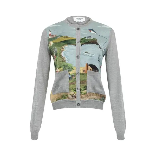 Thom Browne Nantucket Scenic Jersey Stitch Crew Neck Cardigan