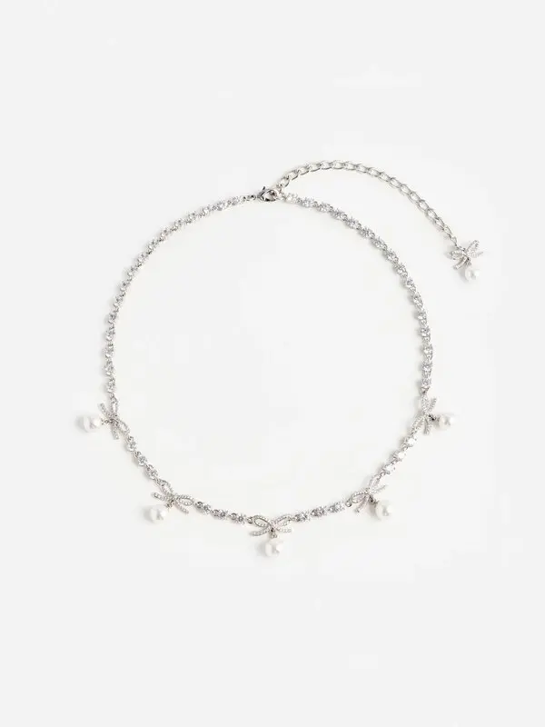 SELF-PORTRAIT Crystal And Faux Pearl Bracelet With Clasp Fastening, 41cm Length - Argento