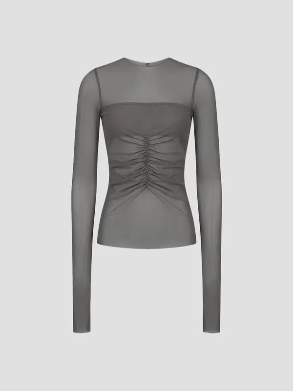 Rick Owens Asymmetrical Ruched Mesh Top