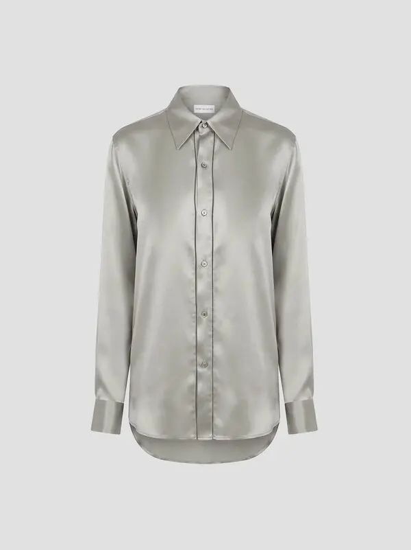 Dries Van Noten 100% Silk Long-sleeve Shirt - Mint