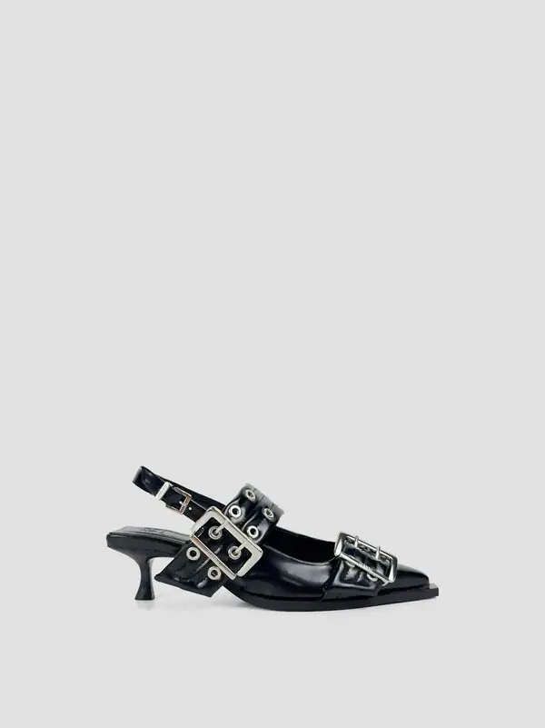 GANNI Buckled Kitten Heel Sandals - Black