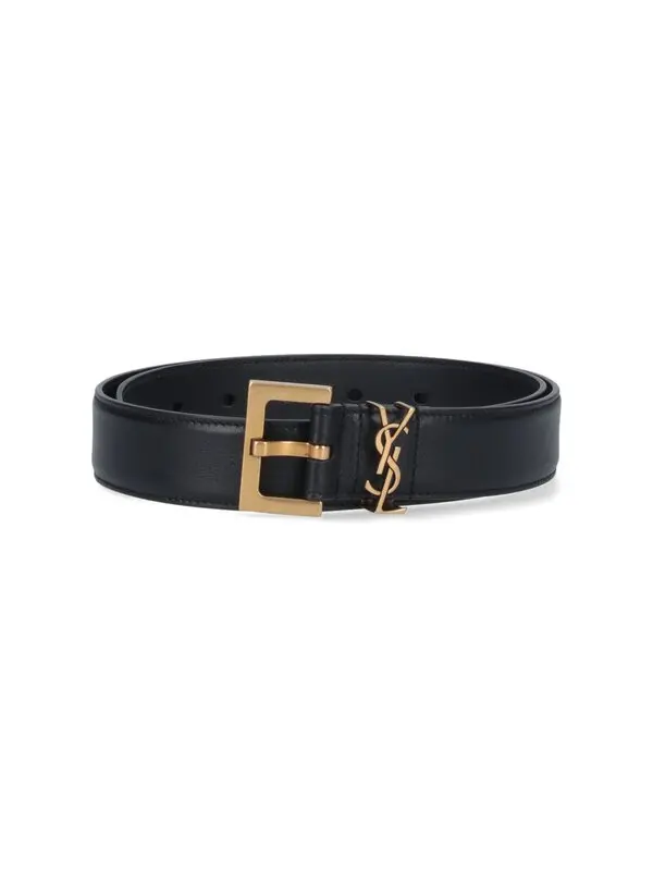 Saint Laurent Leather Belt With Logo Buckle - Black