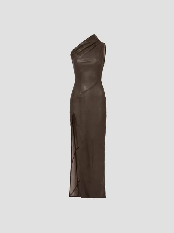 Rick Owens Athena One-shoulder Draped Lamb Leather And Cotton Mini Dress