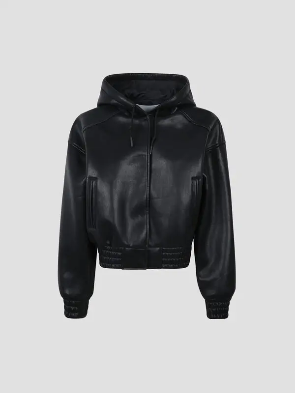 THE FRANKIE SHOP Faux Leather Bomber Jacket With Hood
