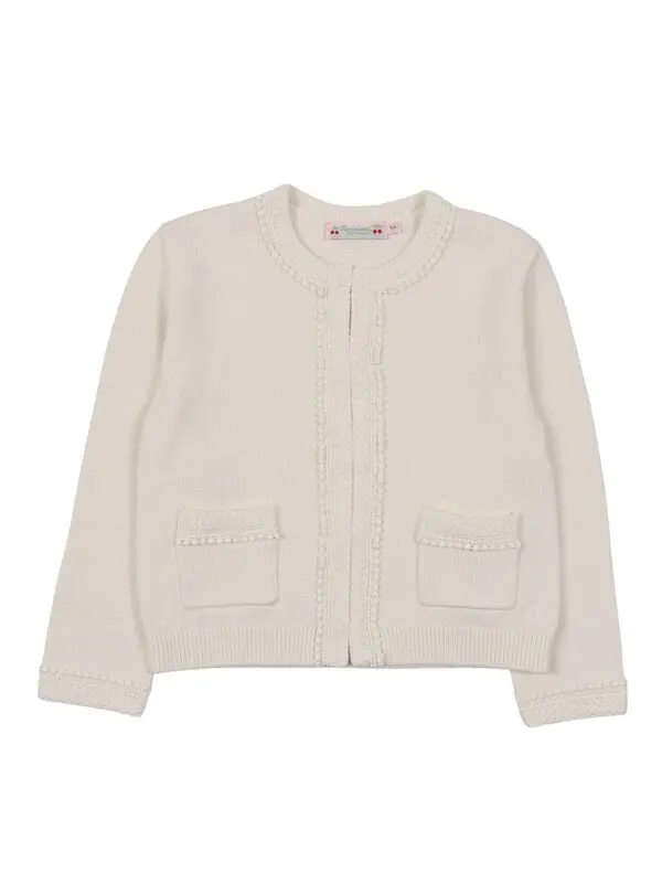 Bonpoint Mini Cardigan In Organic Cotton And Cashmere Blend - Chalk