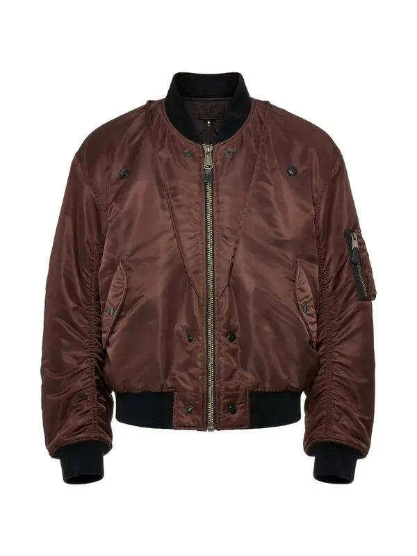 MAISON MARGIELA Quilted-effect Crewneck Jacket With Center Zip And Snap Front - Marrone