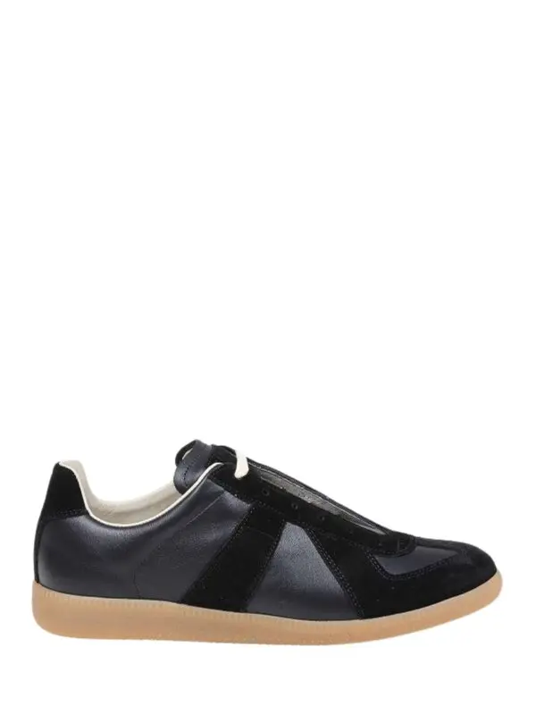 MAISON MARGIELA Leather Round Toe Panelled Design Sneakers - Nero