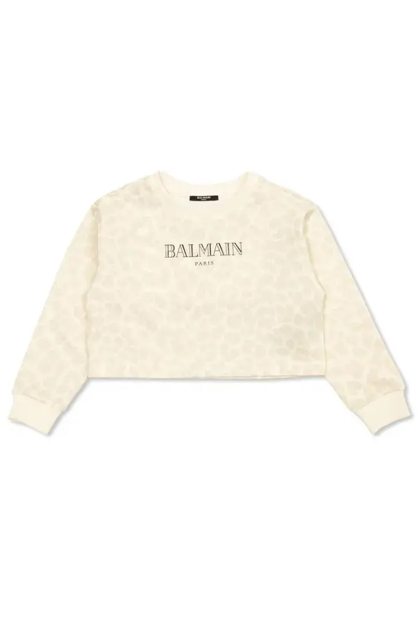 Balmain Cropped T-shirt With All-over Print - Ivory/beige