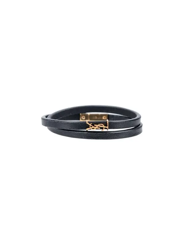Saint Laurent Leather Wrap Bracelet - Black