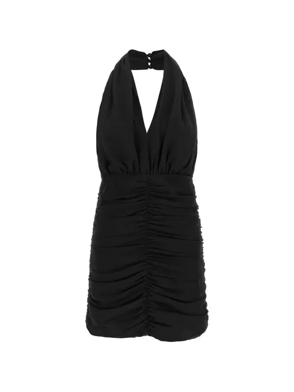ROTATE BY BIRGER CHRISTENSEN Halter Neck Ruched Mini Dress With Low Back - Nero