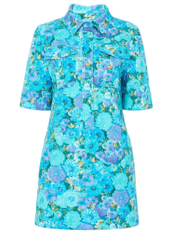 Chloé Short-sleeve Military Button Mini Dress - Blu