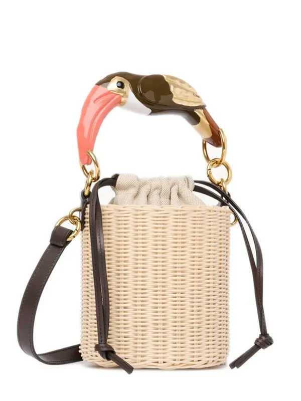 Chloé Mini Pouch Handbag With Painted Toucan Handle, Drawstring And Adjustable Leather Strap