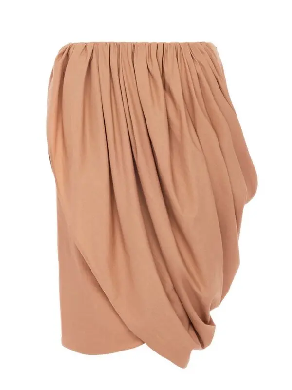 Chloé Draped 100% Cotton Skirt With Side Hook & Zipper Closure - Marrone
