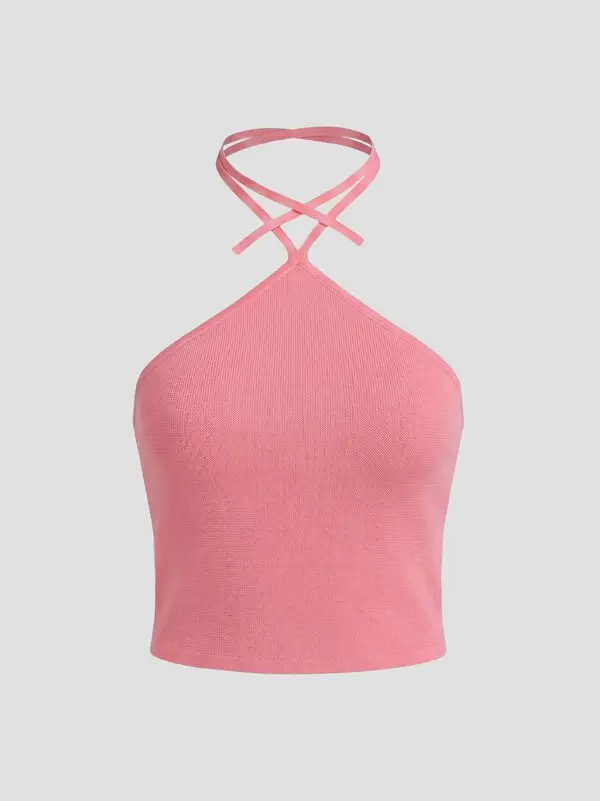 LAMIA LAGHA Knit Crop Top With Criss-cross Halter Neckline