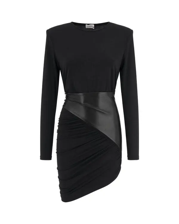 Andamane Long Sleeve Draped Mini Dress - Black