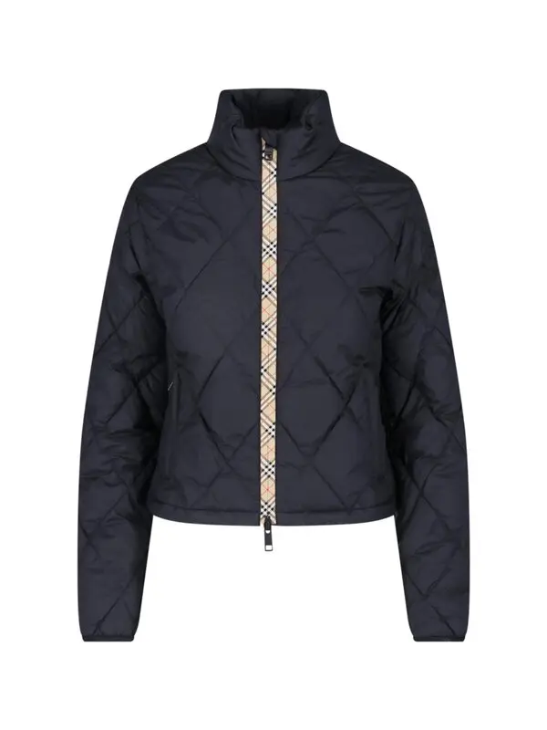 Burberry Quilted Zip-front Cropped Jacket With Signature Check Trim