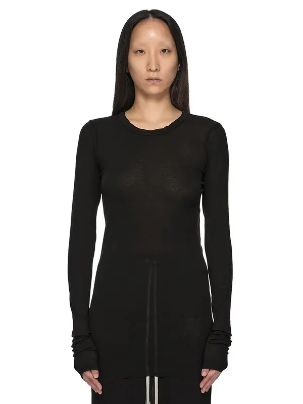 Rick Owens Long-sleeve Crewneck T-shirt With Raw-cut Hem - Nero