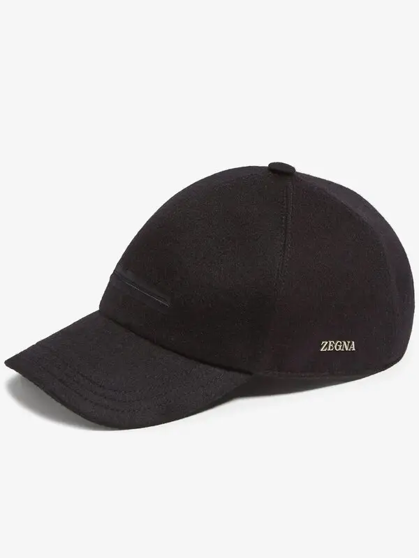 Zegna 100% Cashmere Logo-detail Embroidered Hat With Elastic Back Closure - Blu
