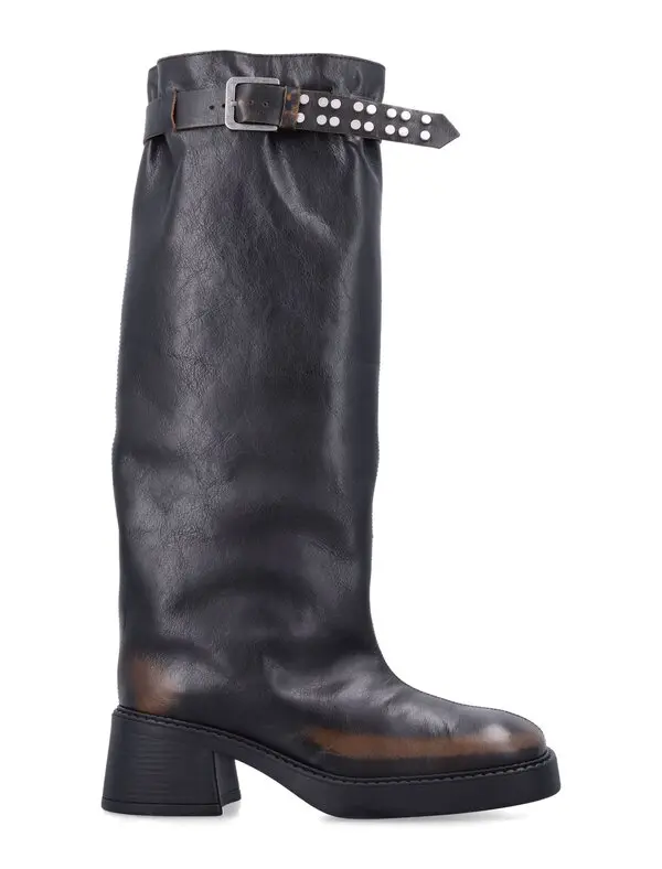 MIISTA Studded Buckle Knee-high Boots