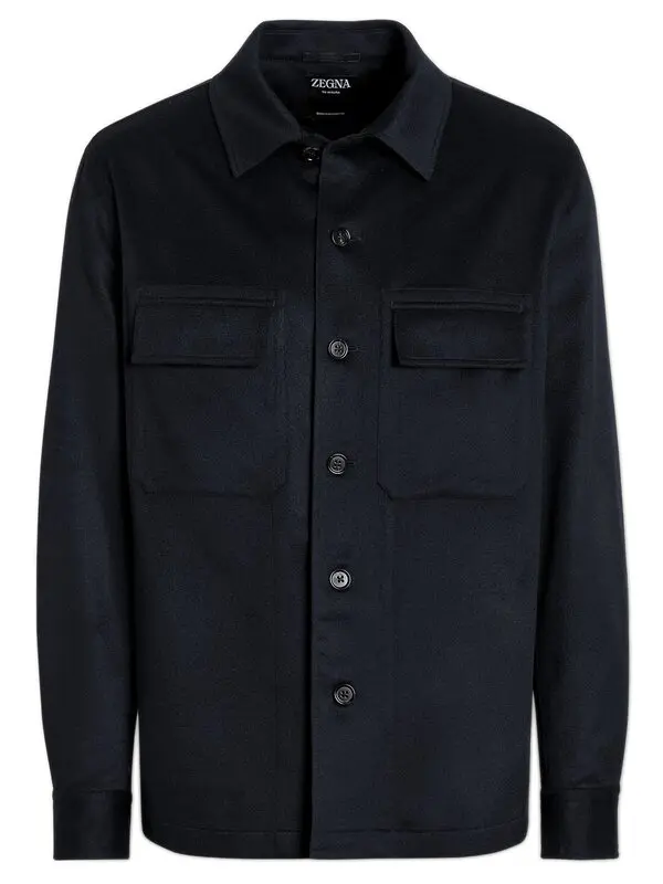 Zegna 100% Cashmere Button-front Shirt With Elbow Patches & Flap Chest Pockets