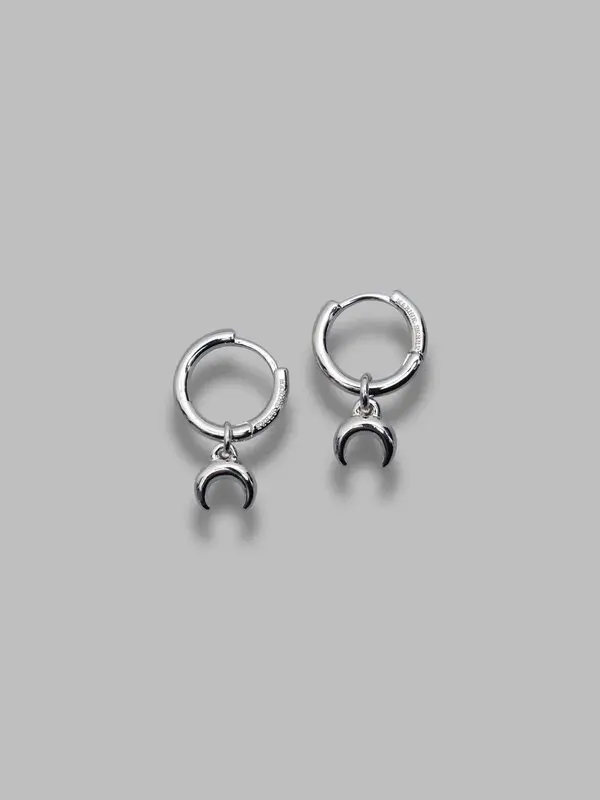 MARINE SERRE Silver Tone Crescent Moon Hoop Earrings - Shiny Silver