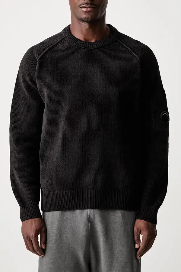 C.P. COMPANY Crewneck Lens Sweater - Black