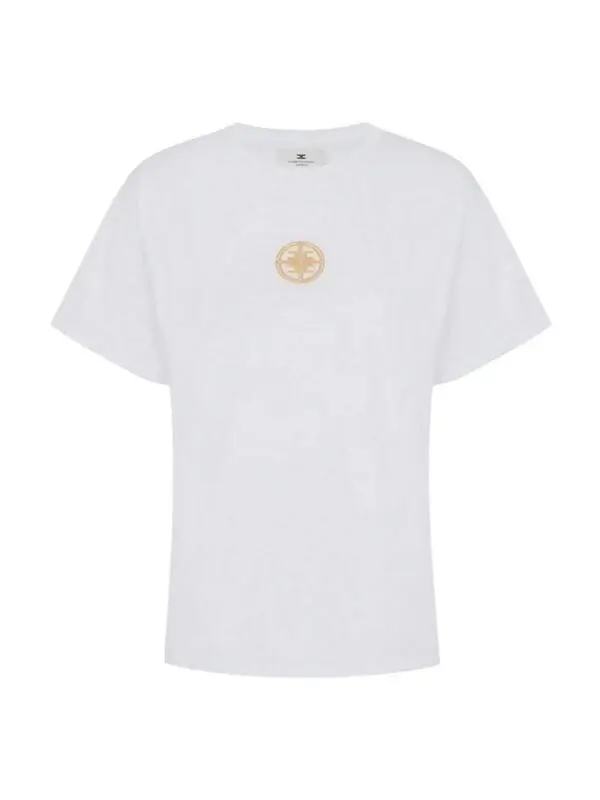 Elisabetta Franchi Cotton T-shirt With Logo Detail - Gesso