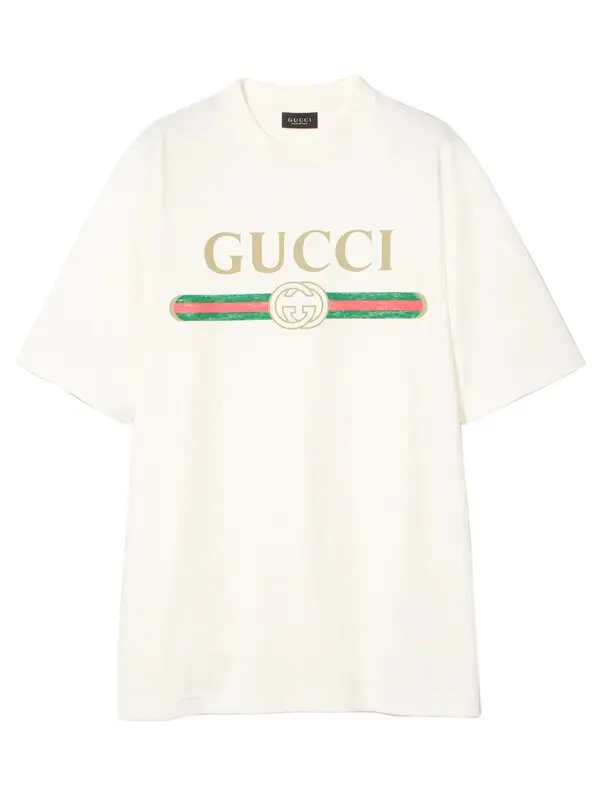 Gucci Cotton And Silk T-shirt With Interlocking Gg Web Motif - Bianco
