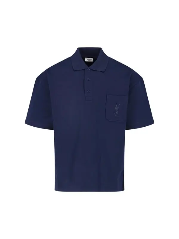 Saint Laurent Short Sleeve Polo Shirt With Chest Pocket - Blue