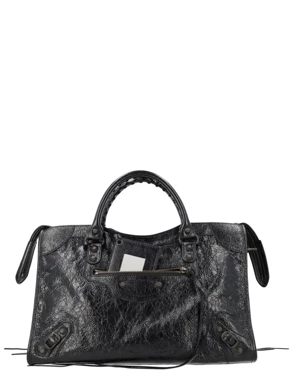 Balenciaga Leather Top Handle Tote Bag With Studded Hardware - Black