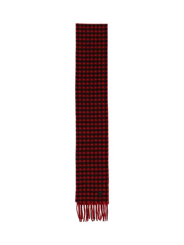 AMI Paris Plaid Wool Scarf With Fringe