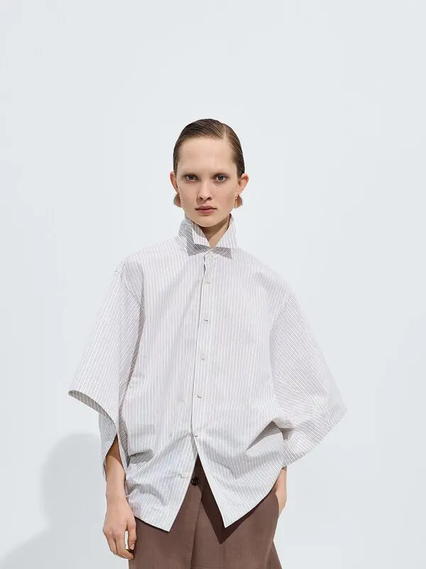 Bottega Veneta High-neck Wide-sleeve Cotton Shirt - Bianco