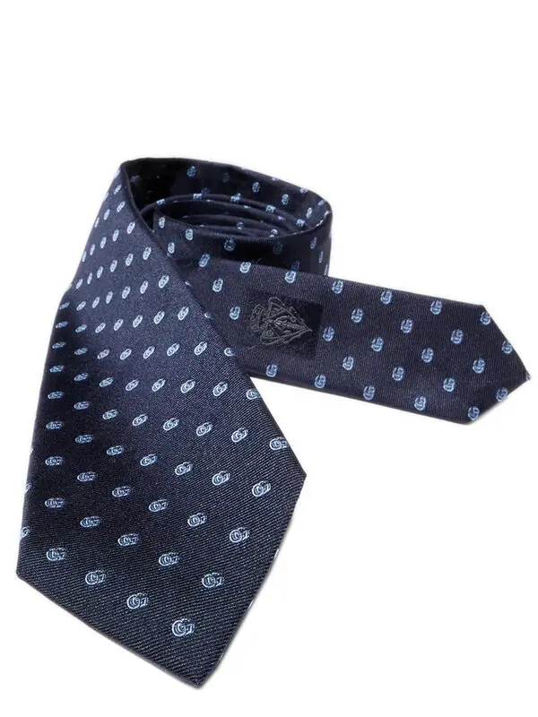 Gucci Jacquard Silk Neck Tie With Double G Detail - Blu