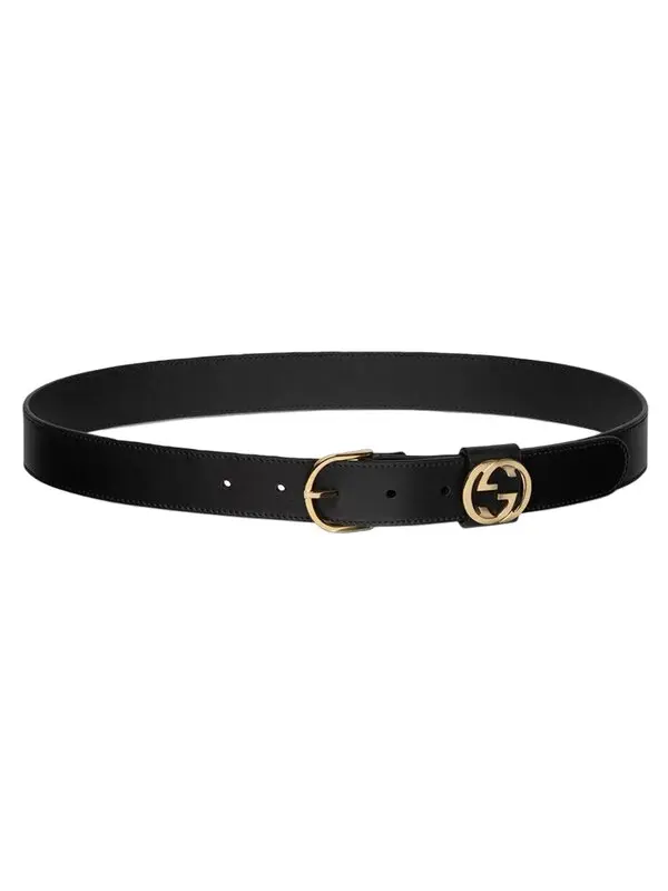 Gucci Style Interlocking G Round Buckle Leather Belt With 3cm Width - Nero