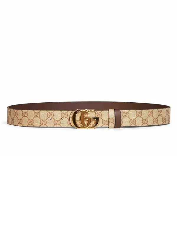Gucci Gg Coated Canvas And Leather Belt With Double G Buckle - Beige