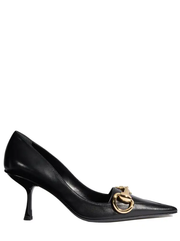 Gucci Glossy Vegetable-tanned Leather Stiletto Pumps With Decorative Stitching And Tapered Toe - Nero
