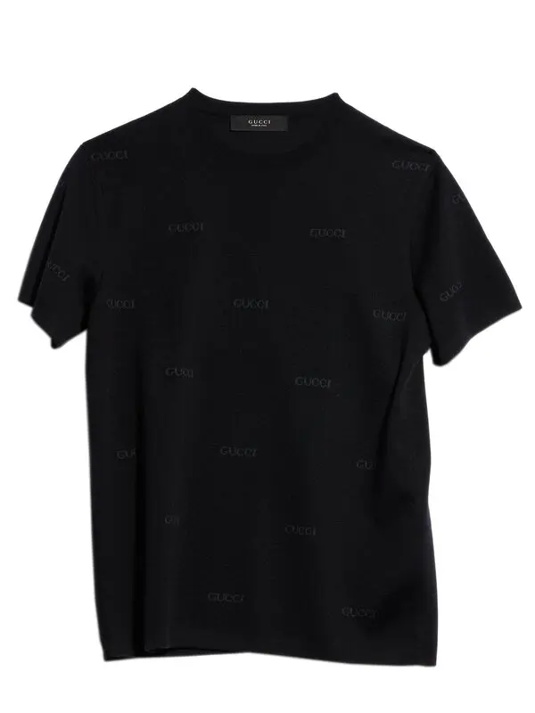 Gucci Wool And Silk Blend Jacquard Short-sleeve Sweater, Regular Fit - Nero