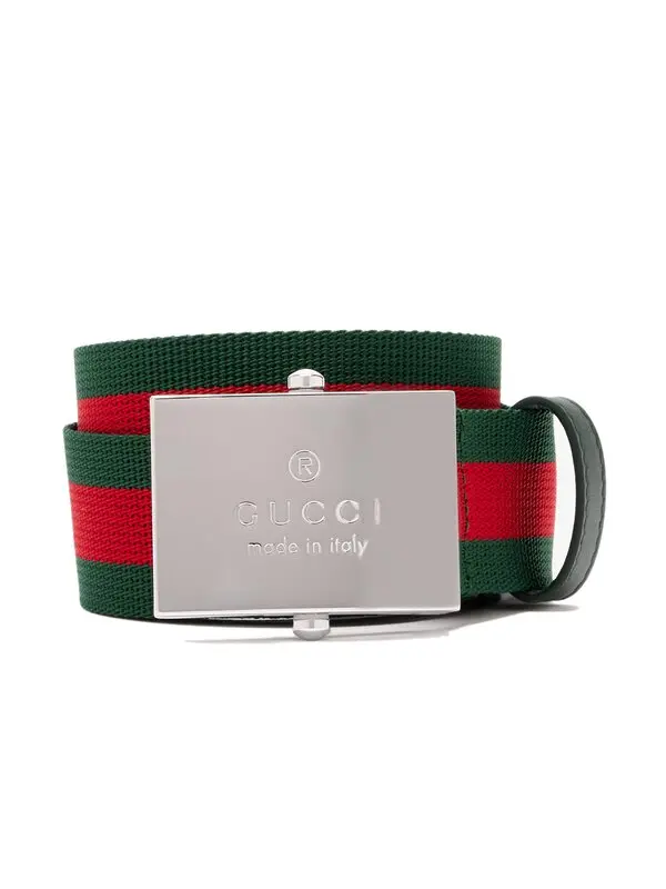 Gucci Canvas Belt With Rectangular Plaque Buckle - Verde
