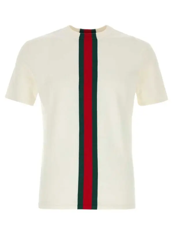 Gucci Cotton Sweater With Web Inlays - Bianco