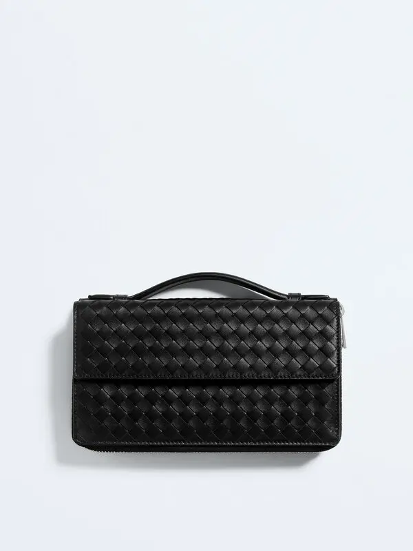 Bottega Veneta Mini Intrecciato Calfskin Zip Organizer Wallet - Nero