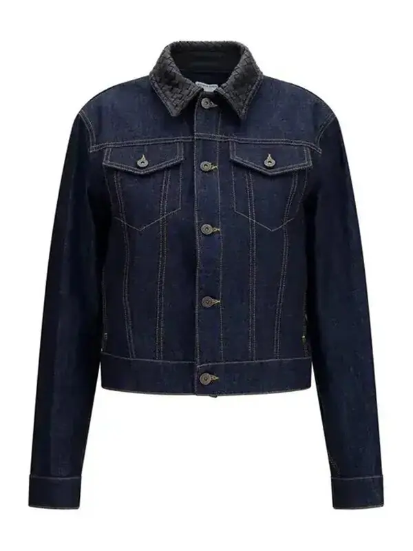 Bottega Veneta Intrecciato Leather Collar Utility Jacket - Blu