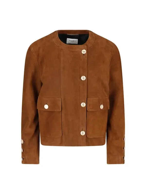 Saint Laurent Suede Leather Button-front Cropped Jacket - Brown