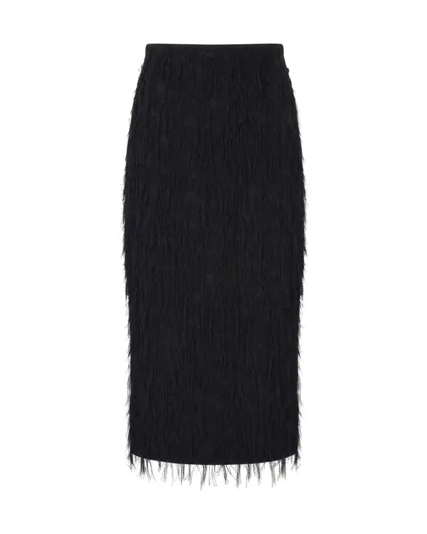 Patrizia Pepe Textured Fringe Midi Skirt - Nero