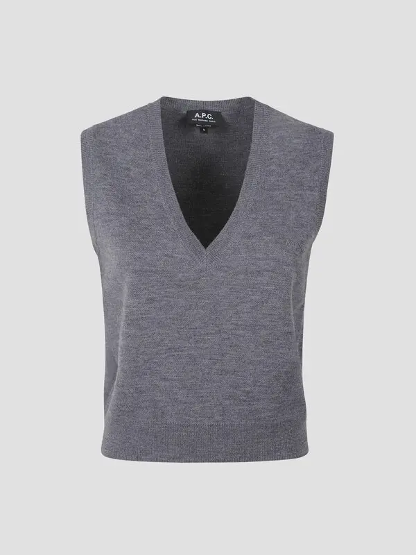 A.p.c. Virgin Wool V-neck Vest - Anthr Chine