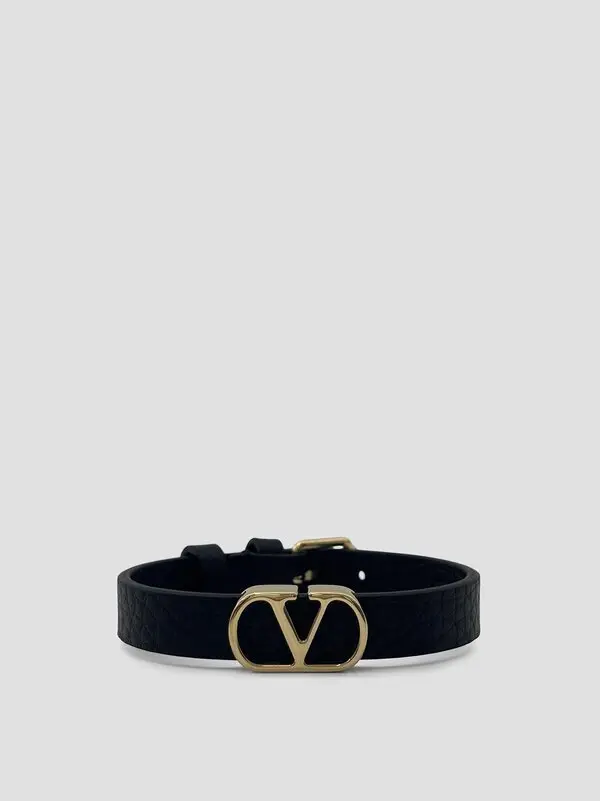 Valentino Garavani Leather Logo Bracelet - Black