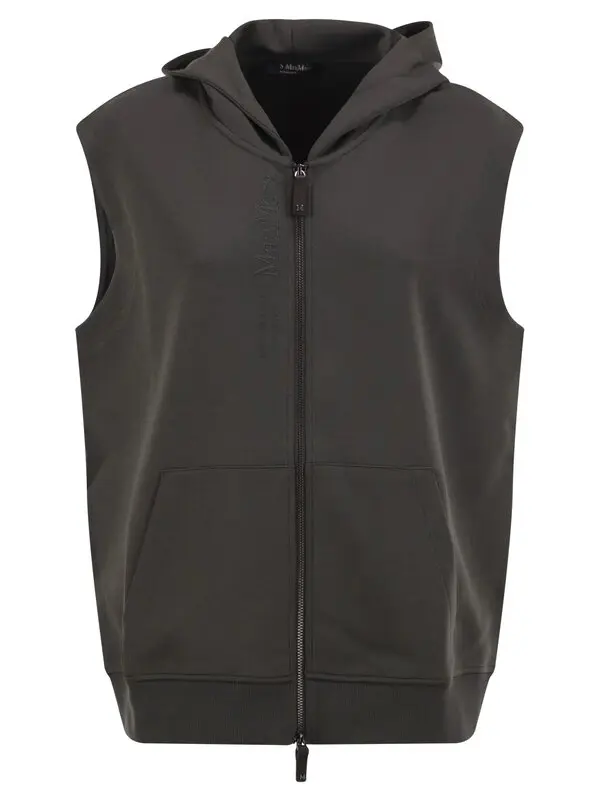Max Mara Hooded Zip Front Sweatshirt Vest With Embroidered Detail - Grigio
