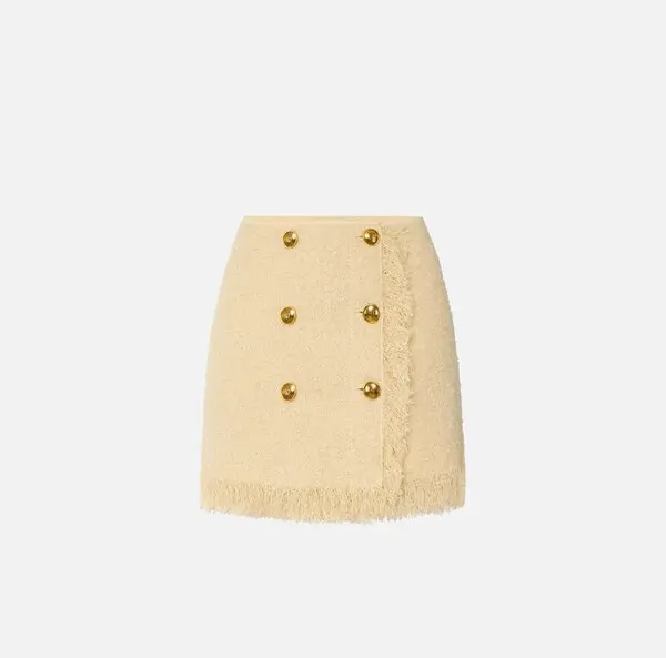 Elisabetta Franchi Textured Button Detailed Mini Skirt With Fringe
