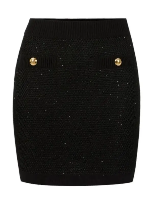 Elisabetta Franchi Ribbed Knit Mini Skirt With Button Detail - Black