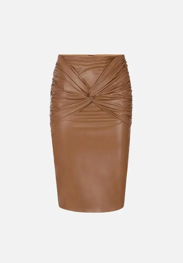 Elisabetta Franchi Ruched Knot Detail Midi Skirt - Sigaro